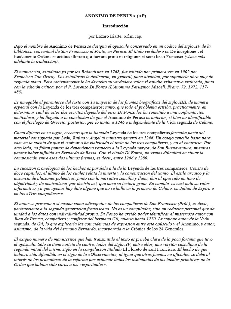 Anónimo de Perusa: Fundación Franciscana | PDF | Papa Francisco | Papa