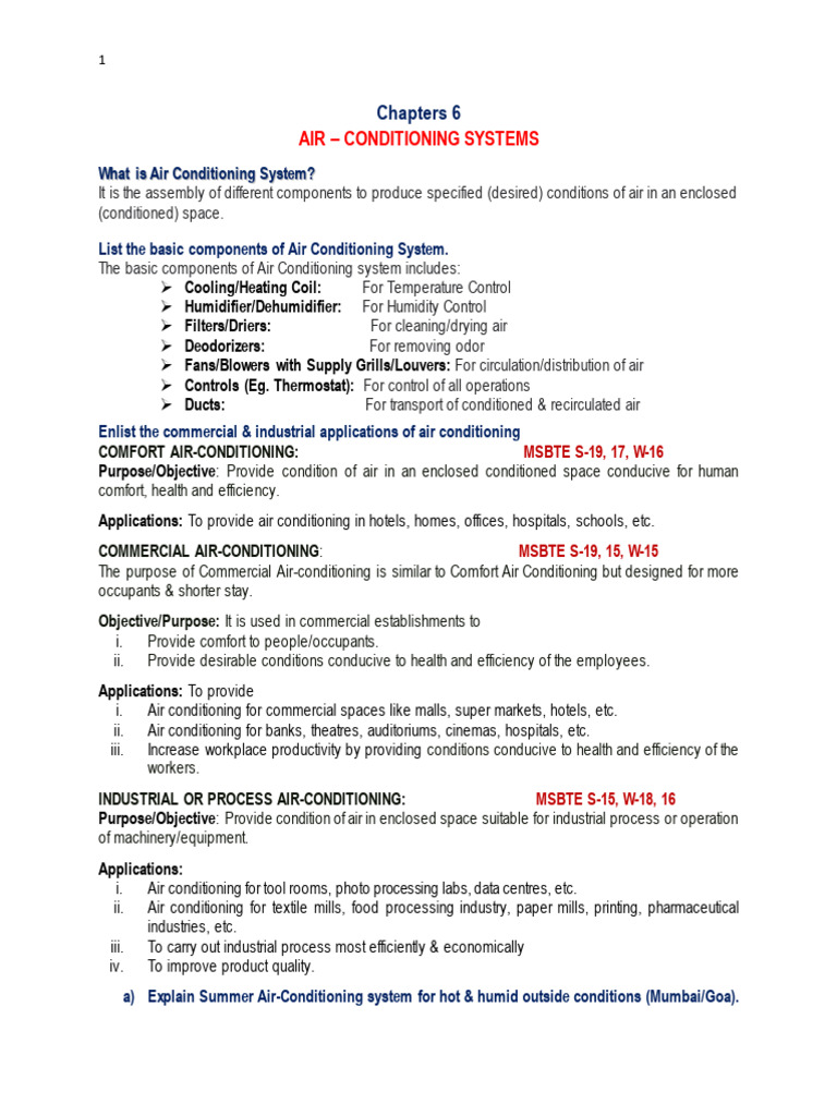 Chapter 6 Notes on AIR CONDITIONING SYSTEMS | PDF | Air Conditioning ...