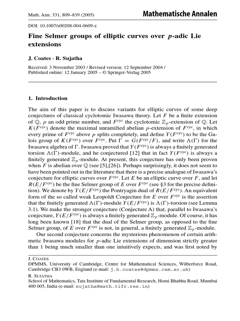 Fine Selmer Groups | PDF | Group (Mathematics) | Field (Mathematics)