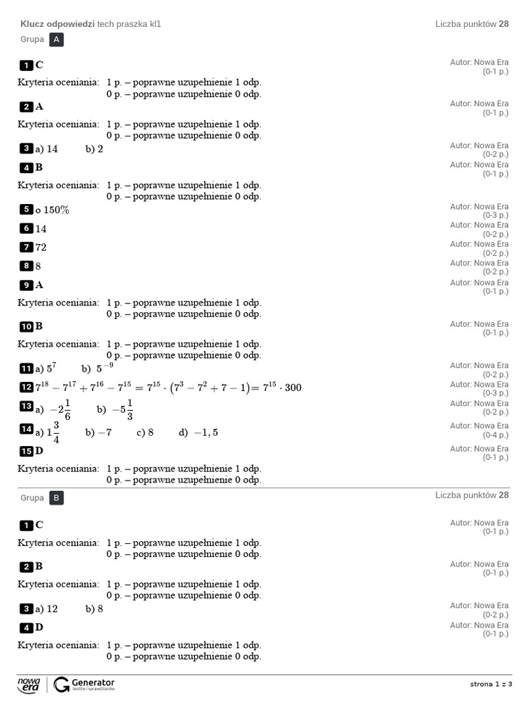 Tech kl1 Klucz Odpowiedzi | PDF