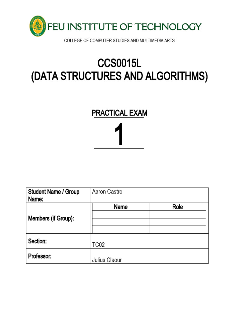 CCS0015L (Data Structures and Algorithms) : Practical Exam | Download Free PDF | Parameter ...