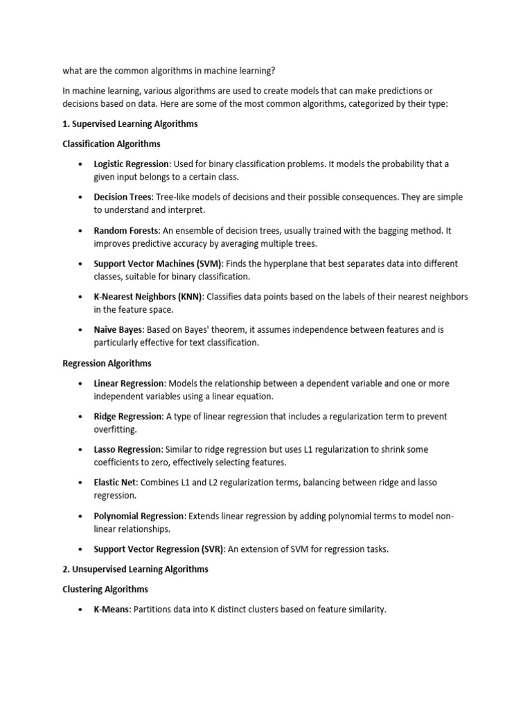 What Are The Common Algorithms in Machine Learning | PDF | Support ...