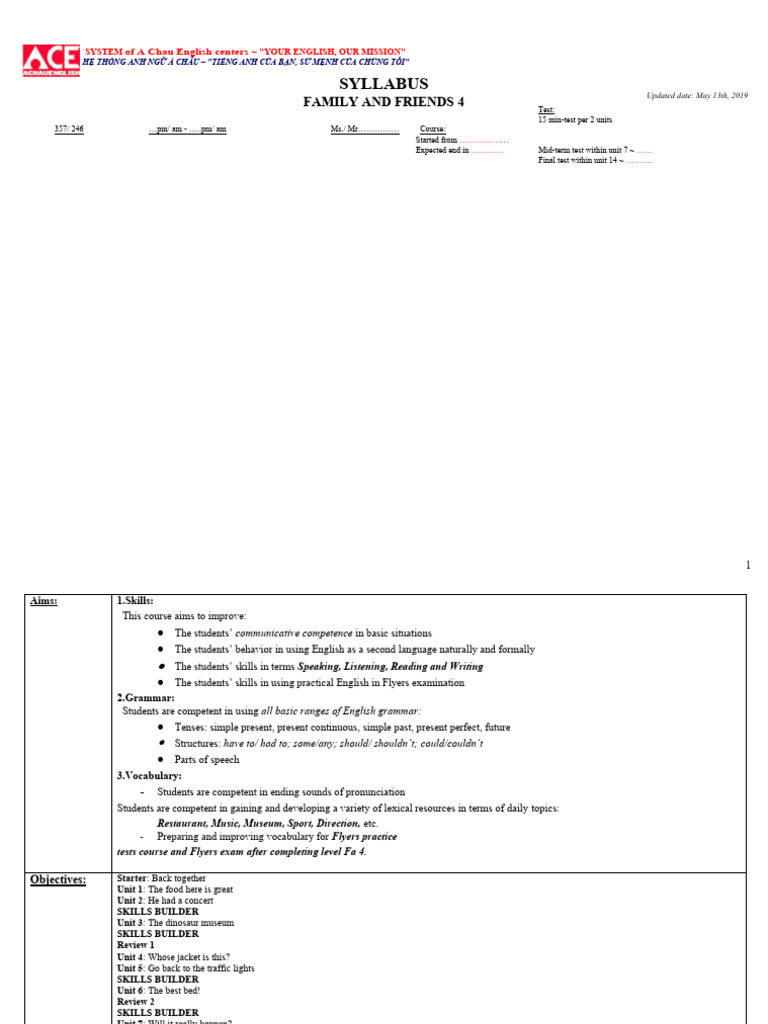 Fa4 Syllabus | PDF | Phonics | English Language