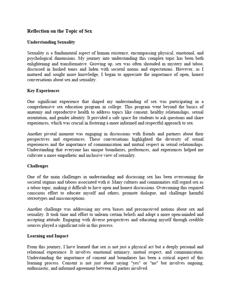 Reflection On The Topic of Sex | PDF | Sex Education | Human Sexuality