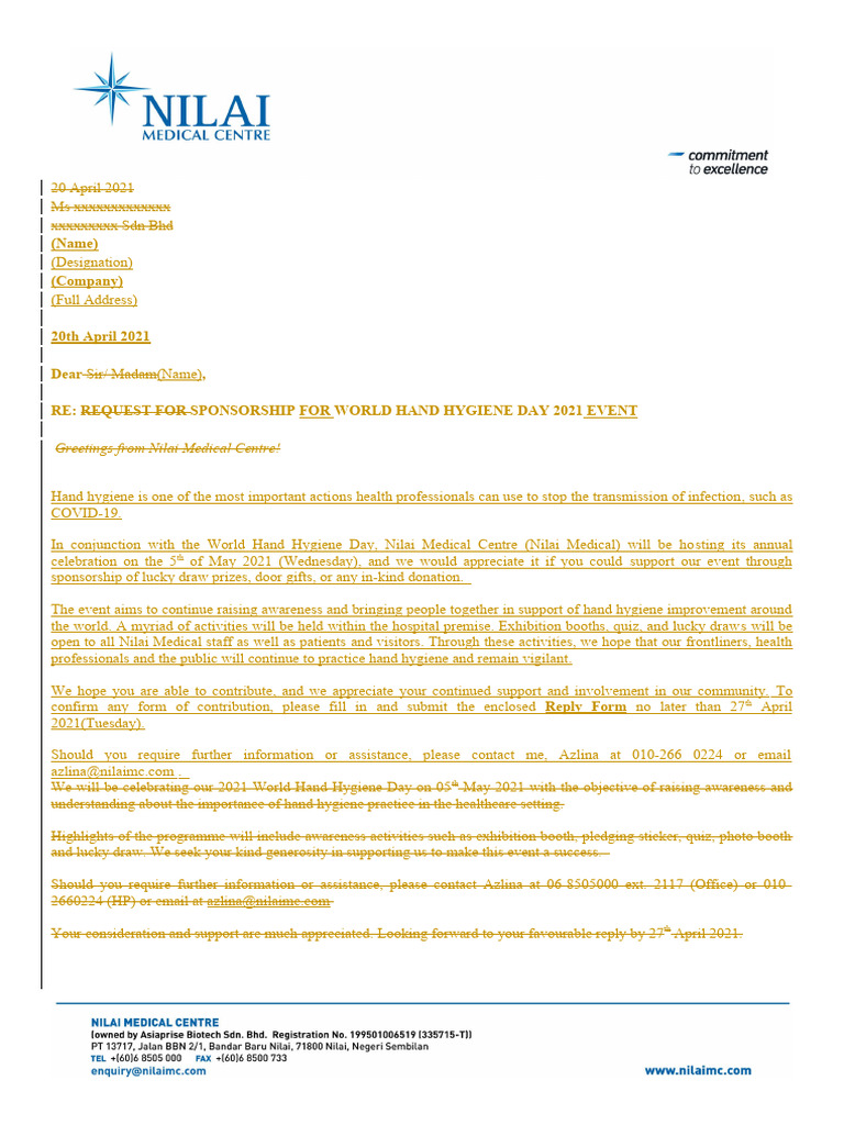 Sponsorship Request for Hand Hygiene Day | PDF | Hygiene | Public Services