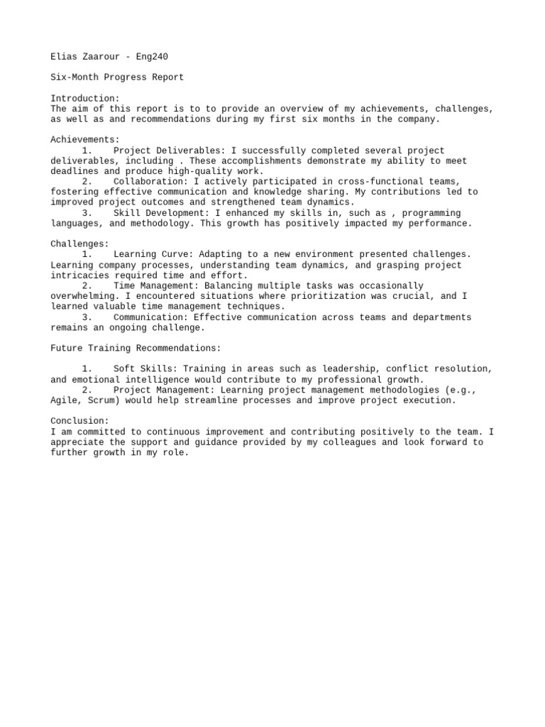 Report 6 Months Progress | PDF | Career & Growth