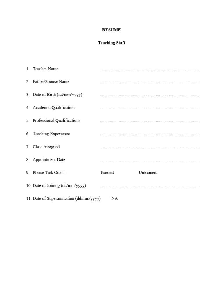 Bio-Data RESUME Format Teaching Non Teaching Staff | PDF