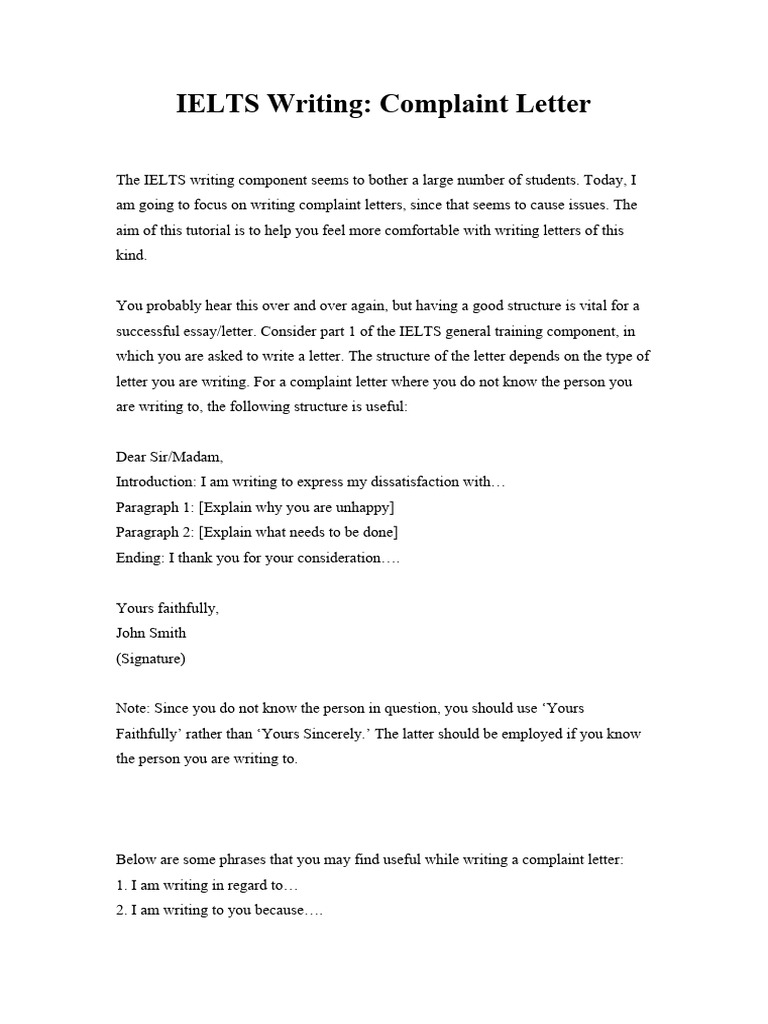 IELTS Writing Complaint Letter | PDF | Career & Growth