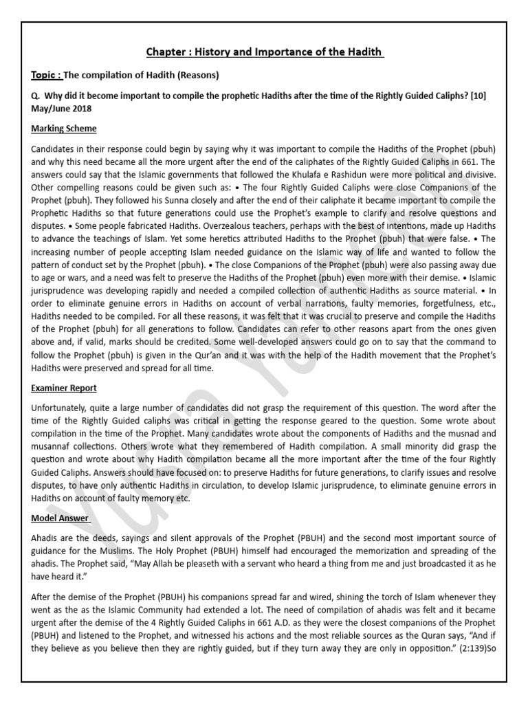 History and Importance of the Hadith (LOng Question) | PDF | Hadith | Muhammad