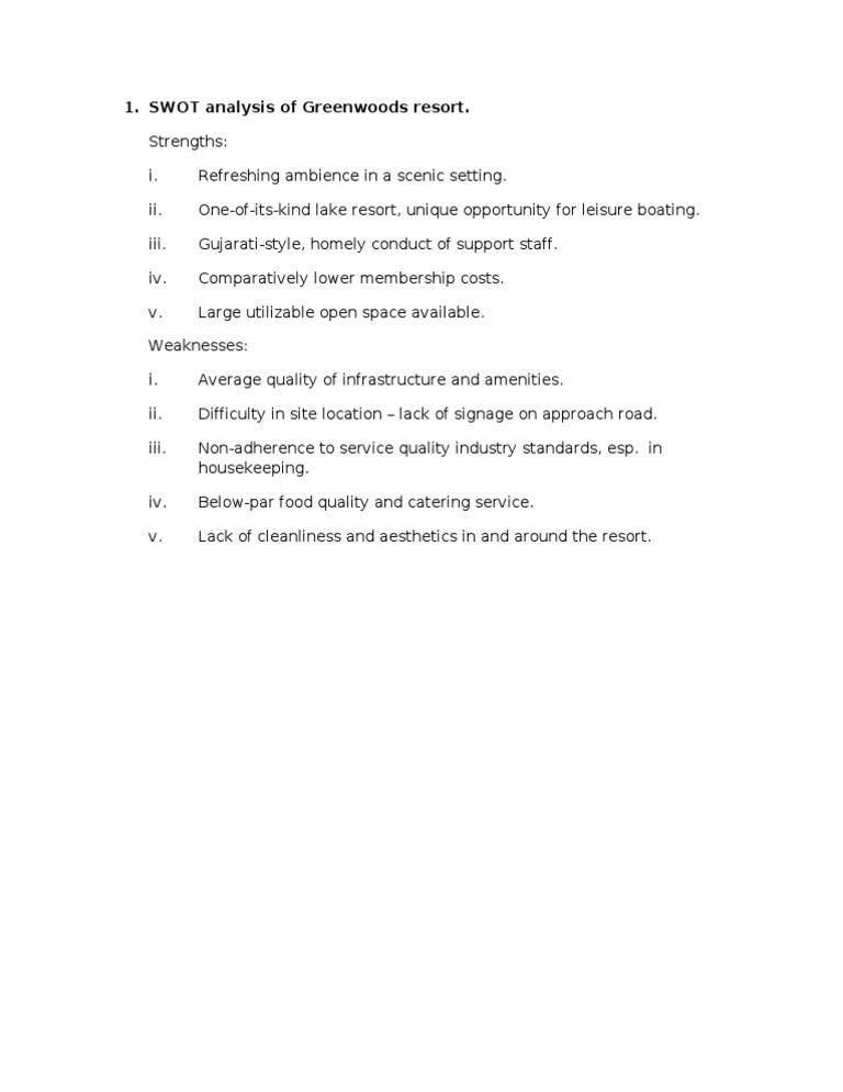 SWOT Analysis of Greenwoods Resort | PDF