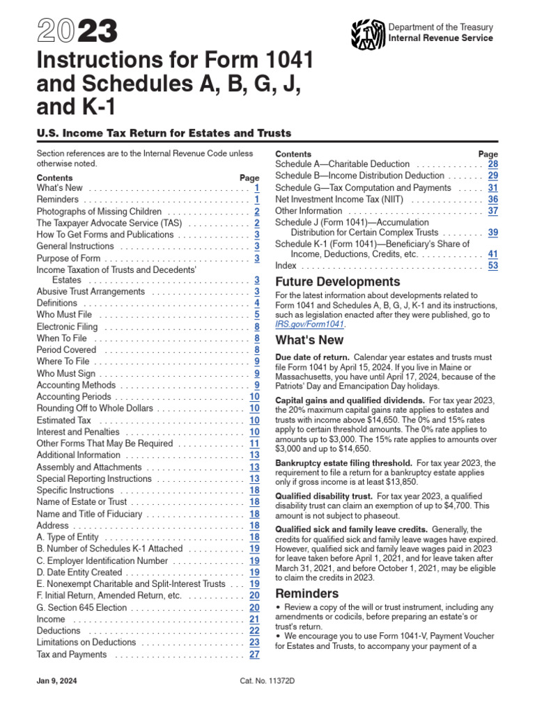 Instructions For Form 1041 and Schedules A, B, G, J, and K-1 | PDF ... Instructions For Form 1041 and Schedules A, B, G, J, and K-1 | PDF ...