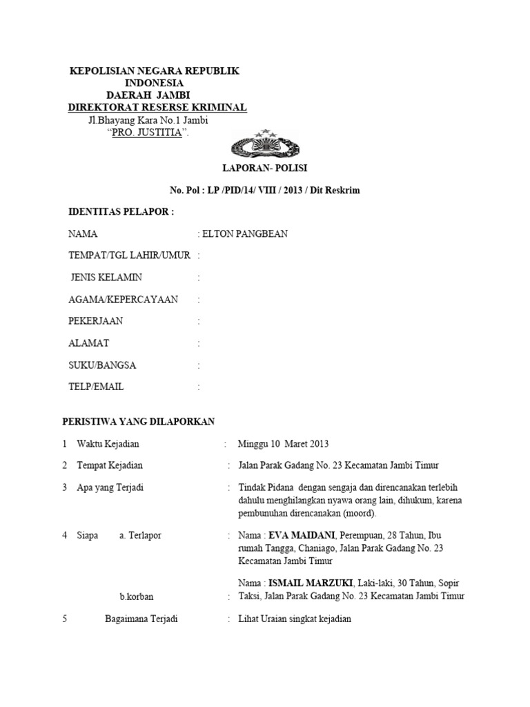 Contoh Laporan Polisi Pdf