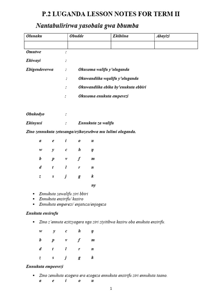 p.2 Luganda Lesson Notes Term II | Download Free PDF | Bantu ...