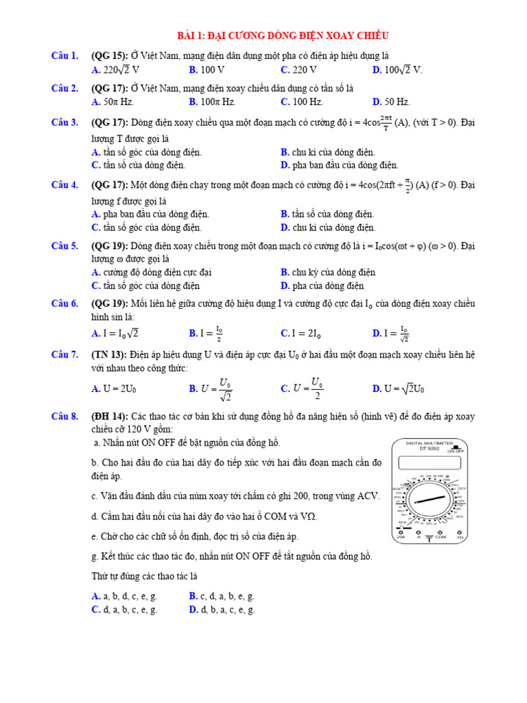 ÔN-TẬP-LT-DÒNG-ĐIỆN-XOAY-CHIỀU | PDF