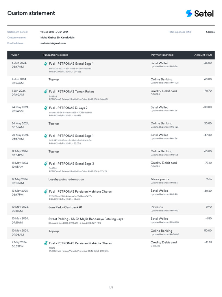 Setel Custom Statement 20231210 20240607 | PDF | Debit Card | Business