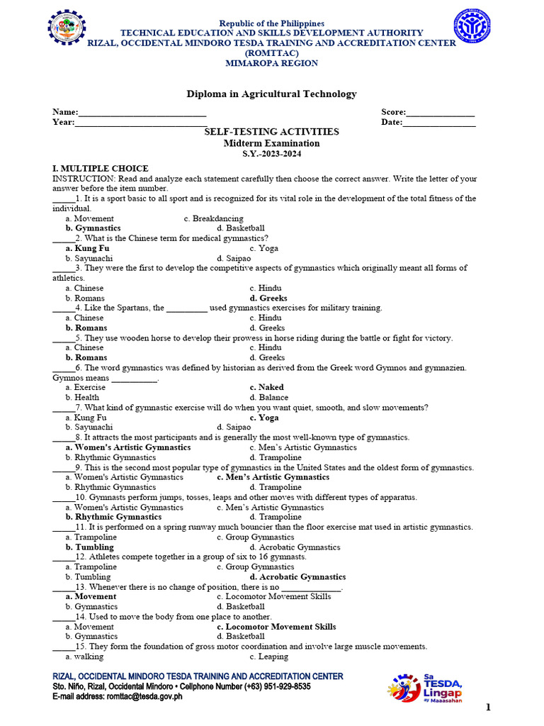 FINAL EXAM-self-testing-activities | PDF | Gymnastics | Aerobic Exercise