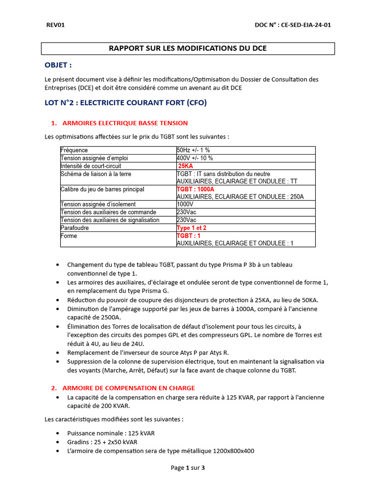 Modifications DCE Électricité CFO | PDF | Électricité | Énergie électrique
