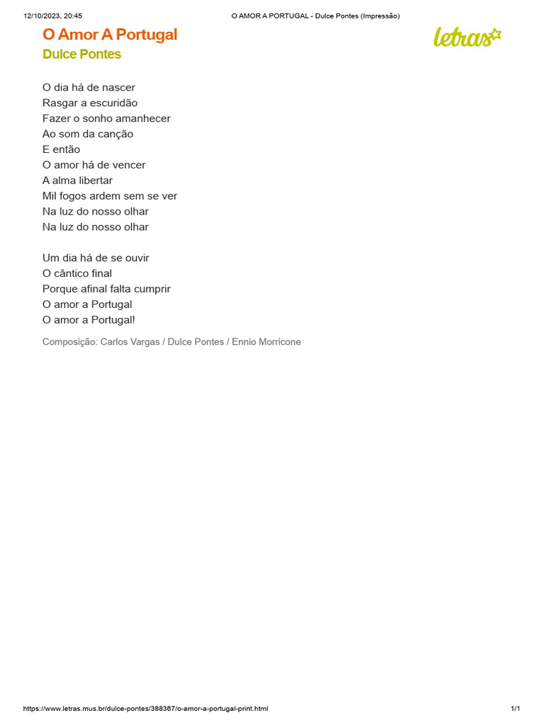 Letra e Significado de "O Amor a Portugal" | PDF | Poesia
