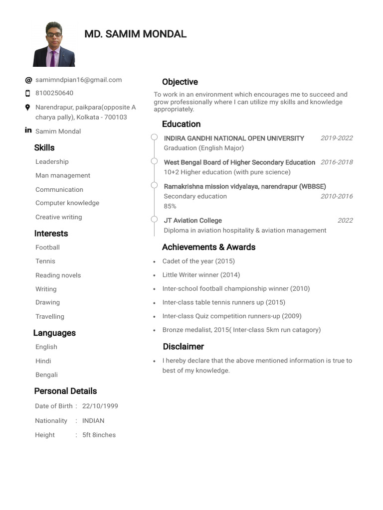 Samim Mondal's Resume: Skills & Achievements | PDF