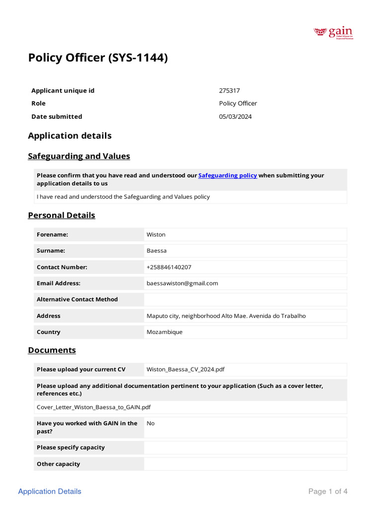 Policy Officer Application | PDF | Employment | Business