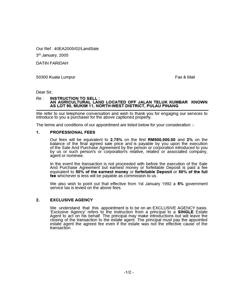 EA-SAMPLE LETTER(SALE) | Download Free PDF | Estate Agent | Payments