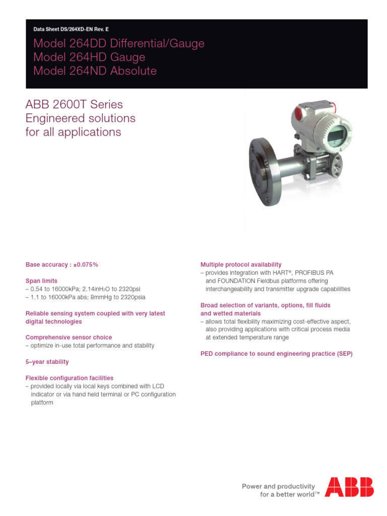Abb D264DD 2600T | PDF | Pressure Measurement | Electrical Engineering