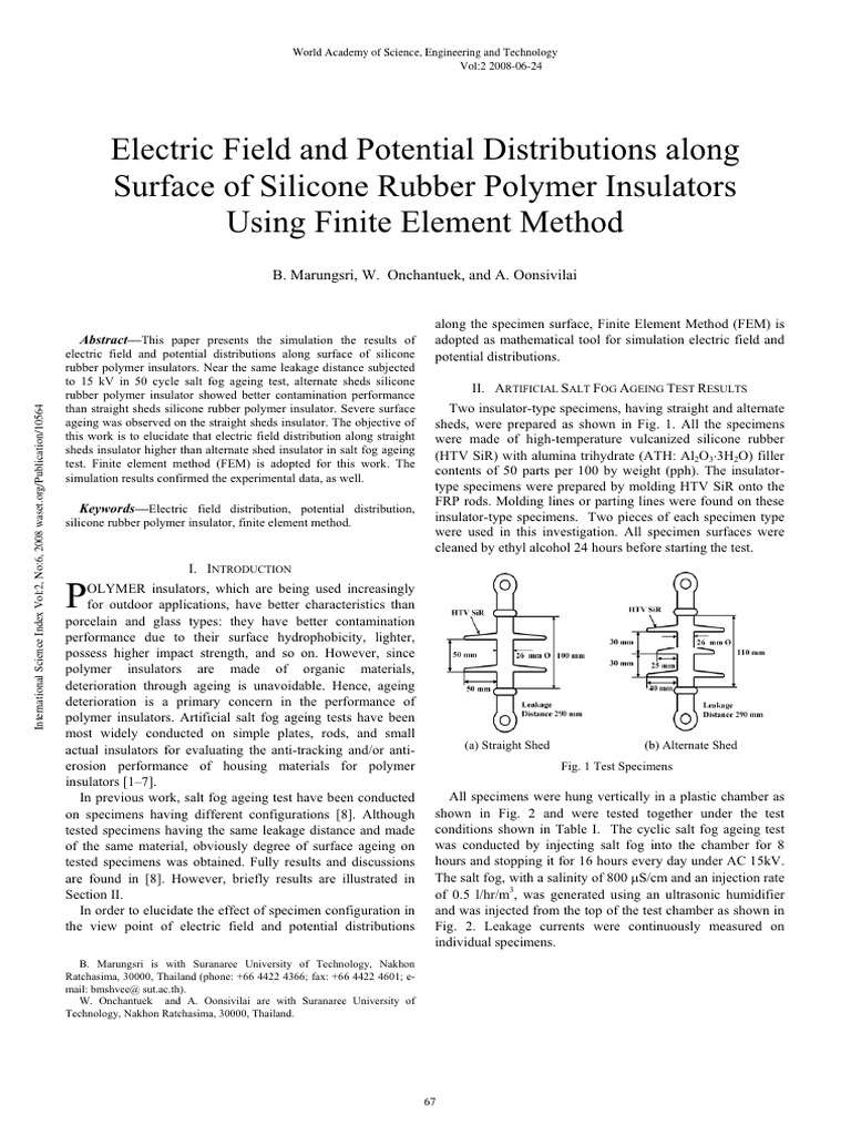 Electric Field and Potential Distributions Along Surface of Silicone Rubber Polymer Insulators ...