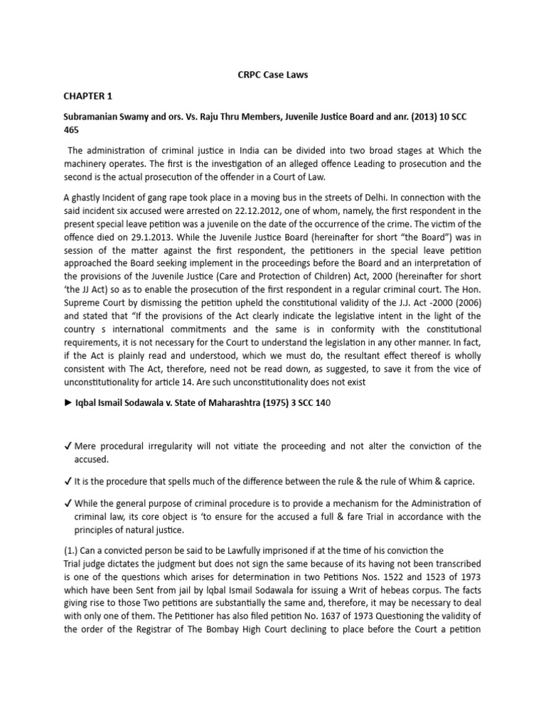 CRPC Case Laws: Subramanian Swamy and Ors. vs. Raju Thru Members ...