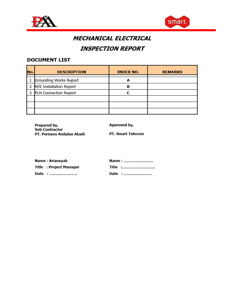 CME Reg 03 - ME Work Inspection Report | PDF | Screw | Electricity