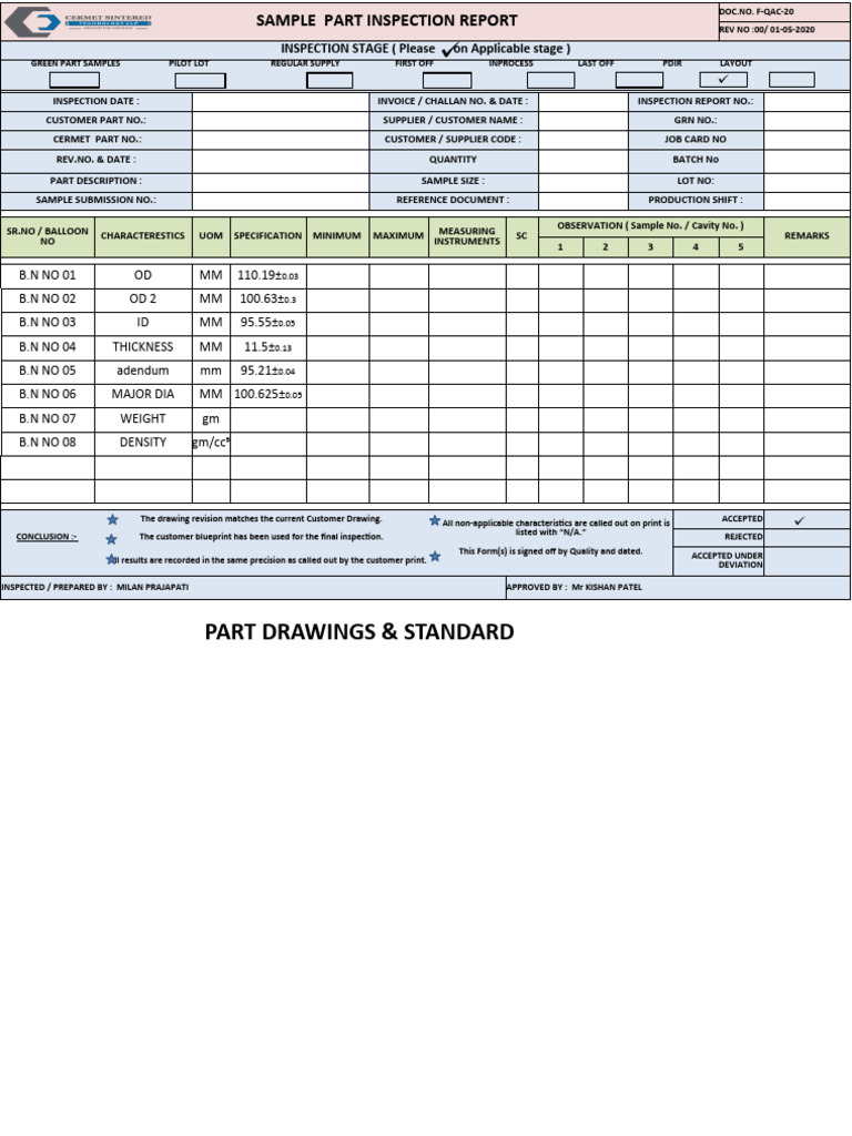 F-Qac-20 Sample Layout Inspection Report | PDF | Receipt