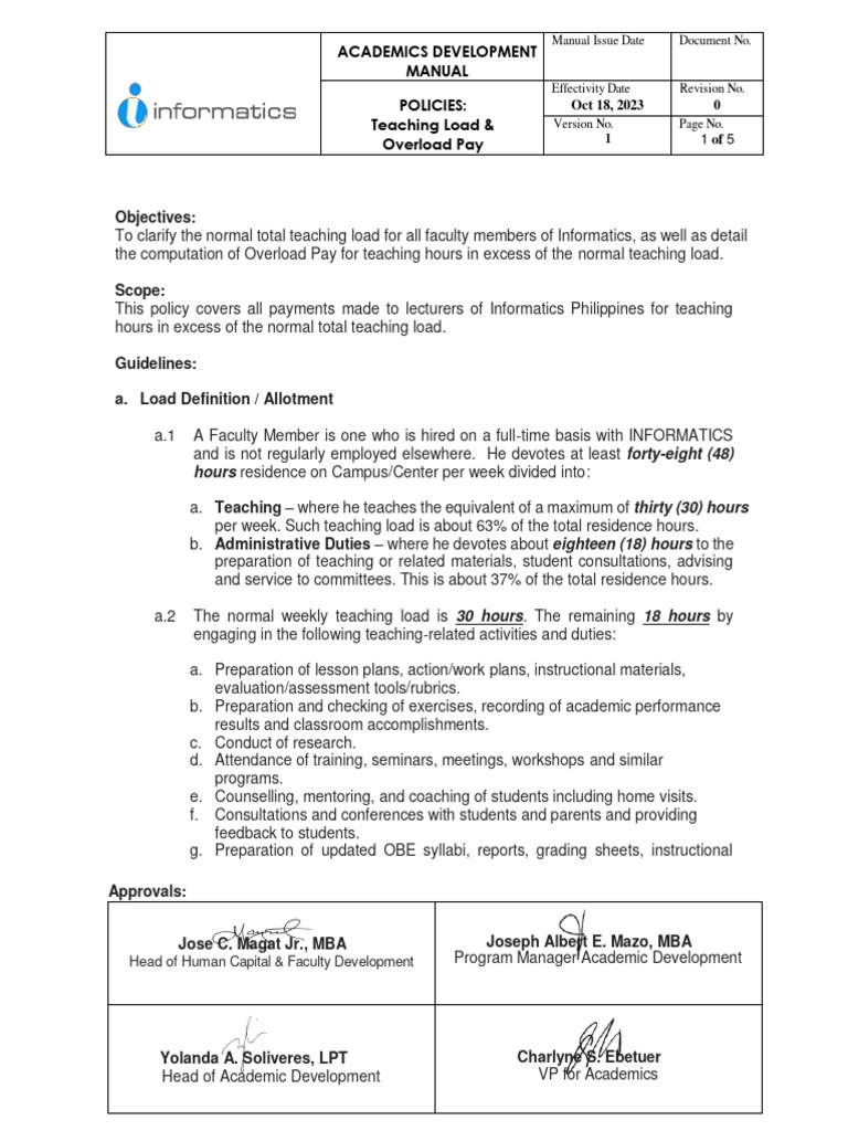 Teaching Load & Overload Pay | PDF | Overtime | Salary