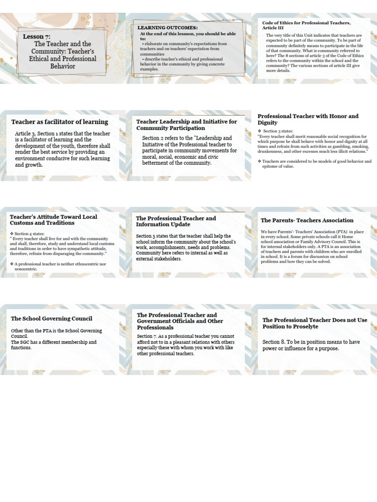 Lesson 7 The Teacher And The Community Teachers Ethical And