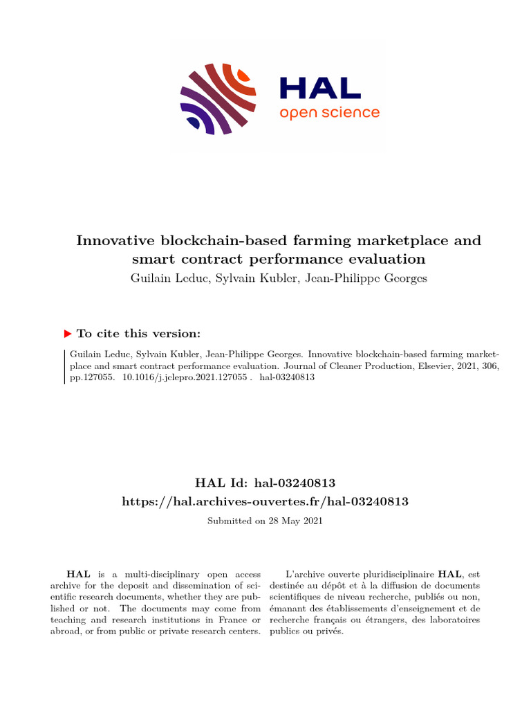 Innovative Blockchain Based Farming Marketplace And Smart Contract Performance Evaluation Pdf