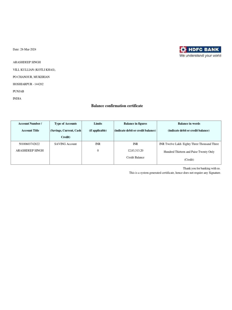 Balance Confirmation & Fixed Deposit Summary | PDF | Deposit Account ...