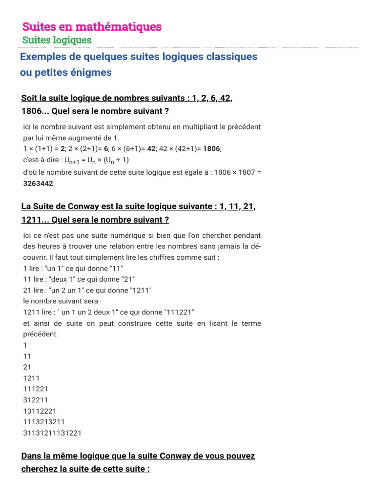 Suites Logiques en Mathématiques | PDF | Mathématiques