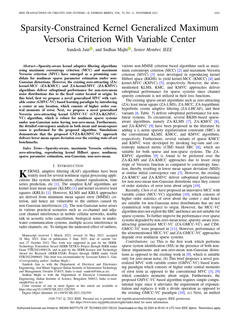 Sparsity-Constrained Kernel Generalized Maximum Versoria Criterion With ... Sparsity-Constrained Kernel Generalized Maximum Versoria Criterion With ...