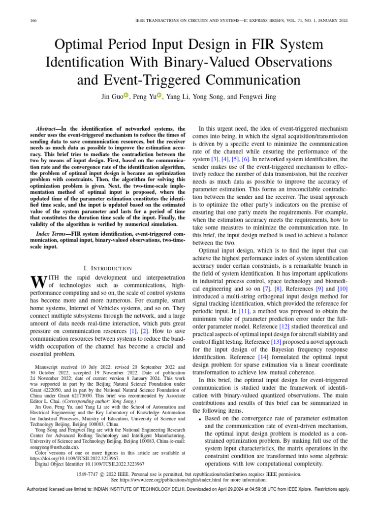 Optimal Period Input Design in FIR System Identification With Binary-Valued Observations and ...