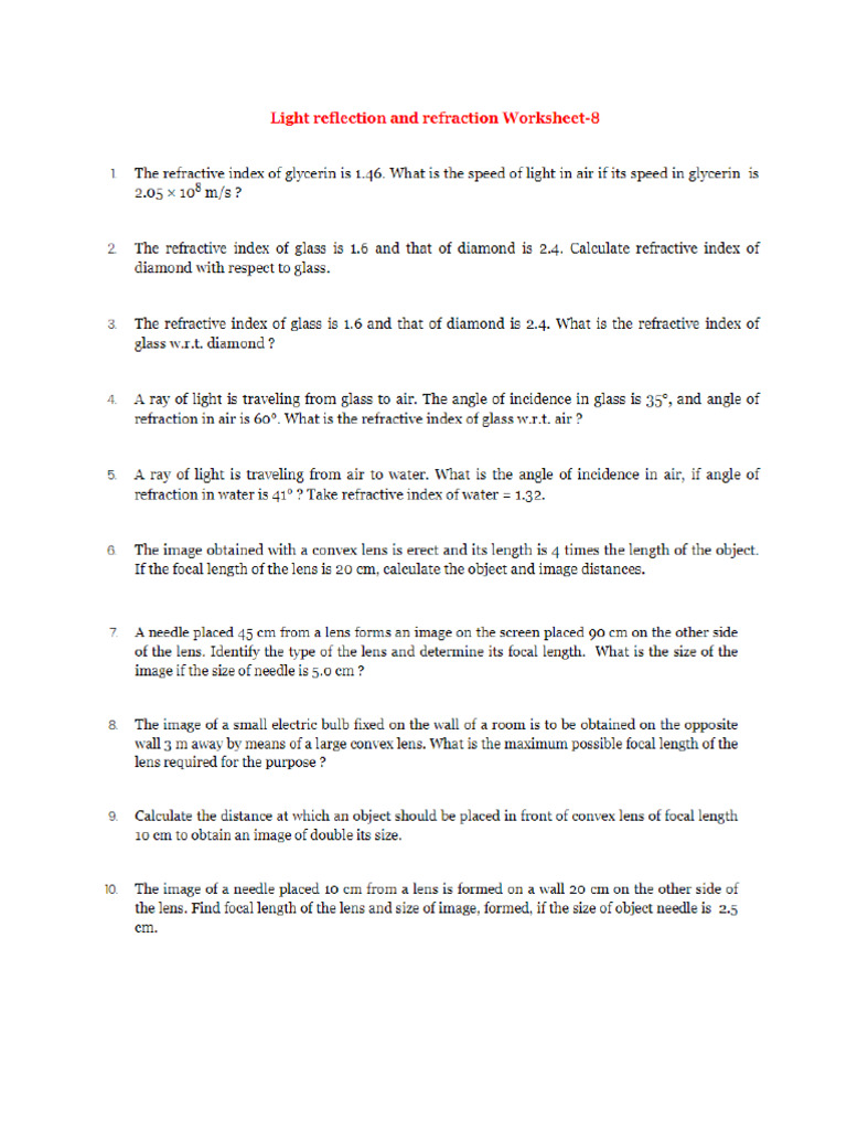 Light Worksheet | PDF