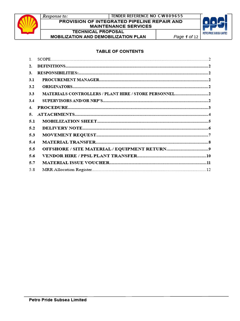 3.6 C. Mobilization and Demobilization Plan | PDF