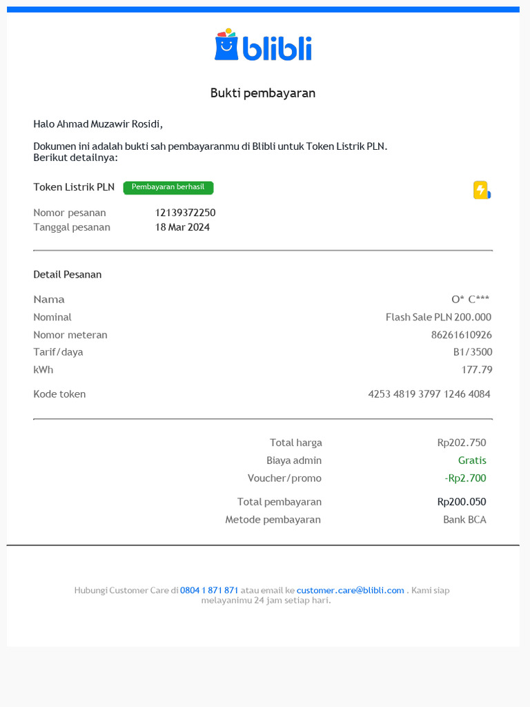 Bukti Pembayaran Token Listrik PLN | PDF