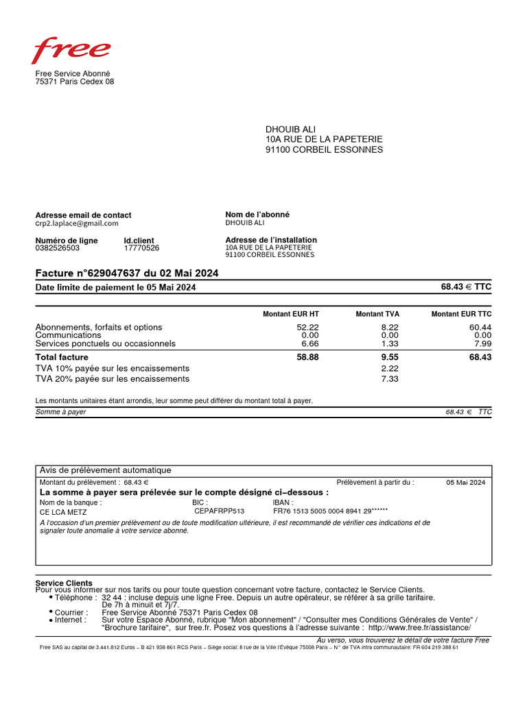 Facture Free | PDF | Taxe sur la valeur ajoutée | Impôts