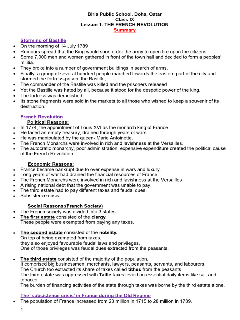 Summary French Revolution | PDF | French Revolution | History Of Slavery