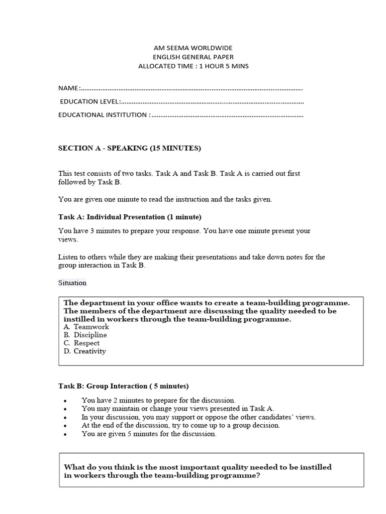 ASW ENGLISH TEST - Team 2 | PDF
