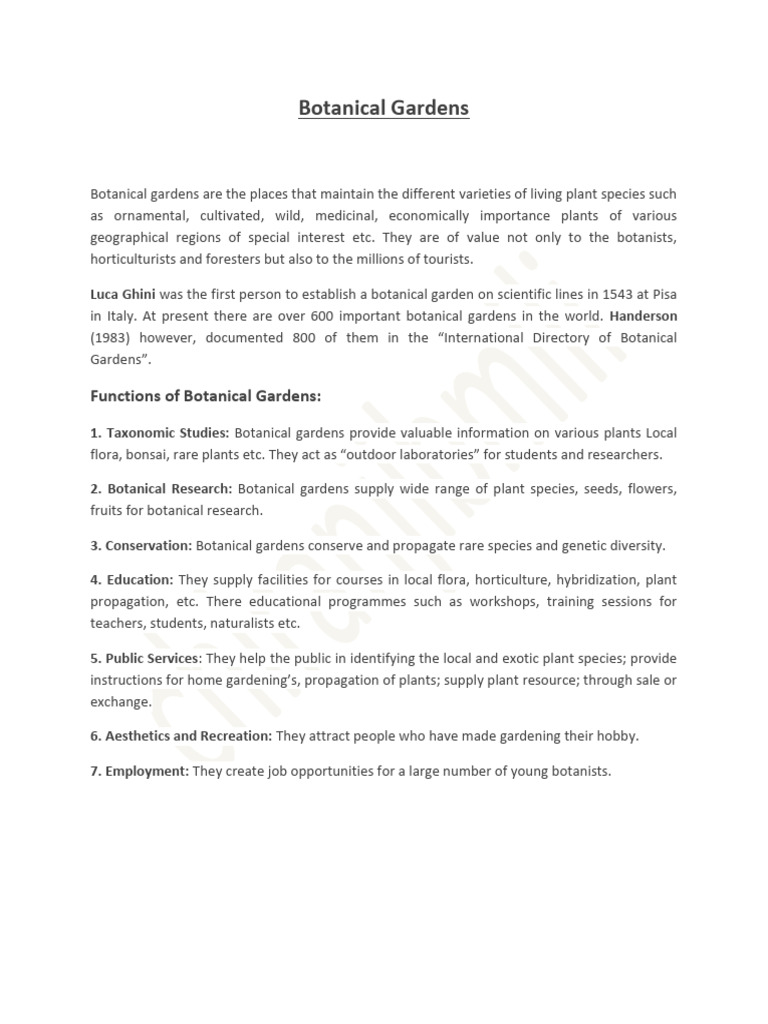 Functions of Botanical Gardens | PDF | Botany | Horticulture