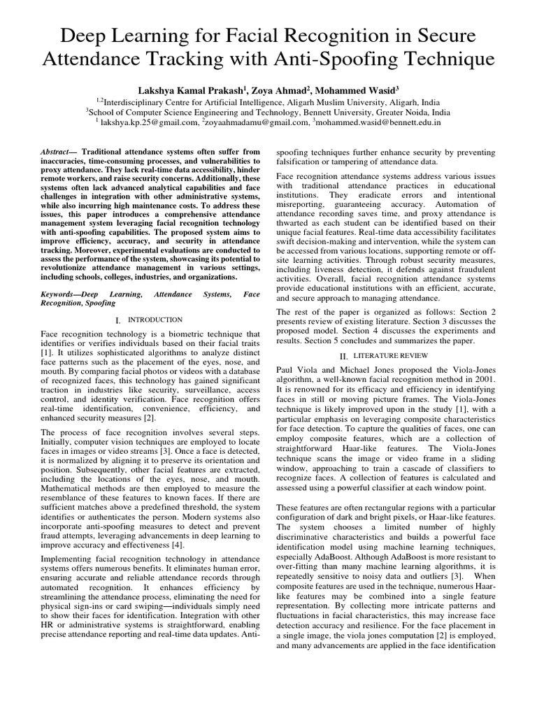Deep Learning For Facial Recognition in Secure Attendance Tracking With Anti-Spoofing Technique ...