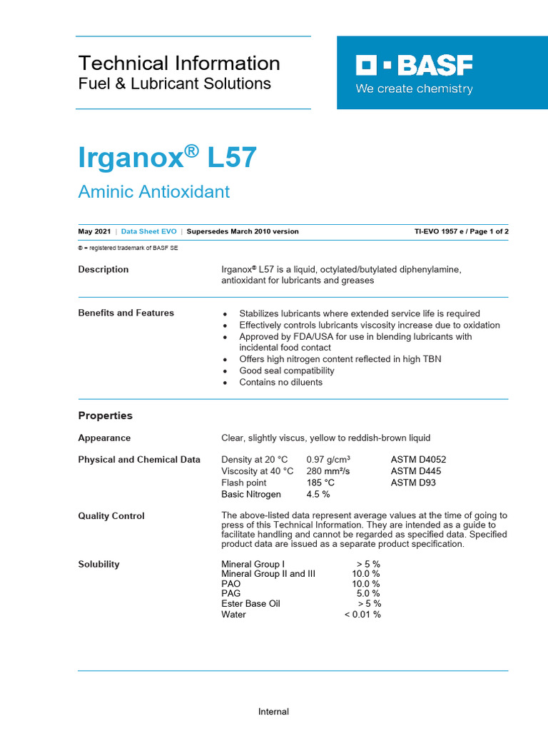 Irganox L57_TDS (May 2021)v2 | PDF | Lubricant | Liquids