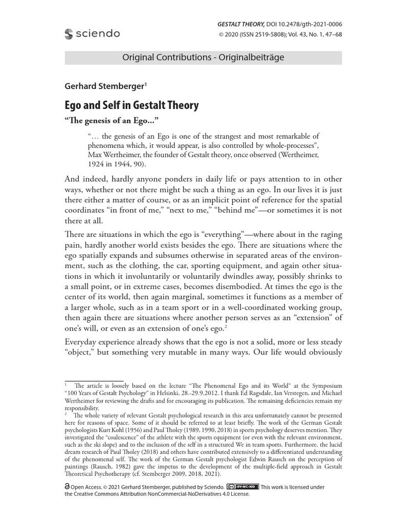 Ego and Self in Gestalt Theory 2021 | PDF | Thought | Id