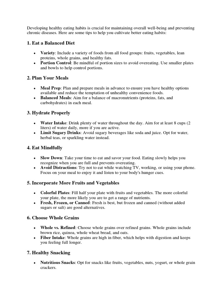 Tips for Developing Healthy Eating Habits | PDF | Healthy Diet | Foods