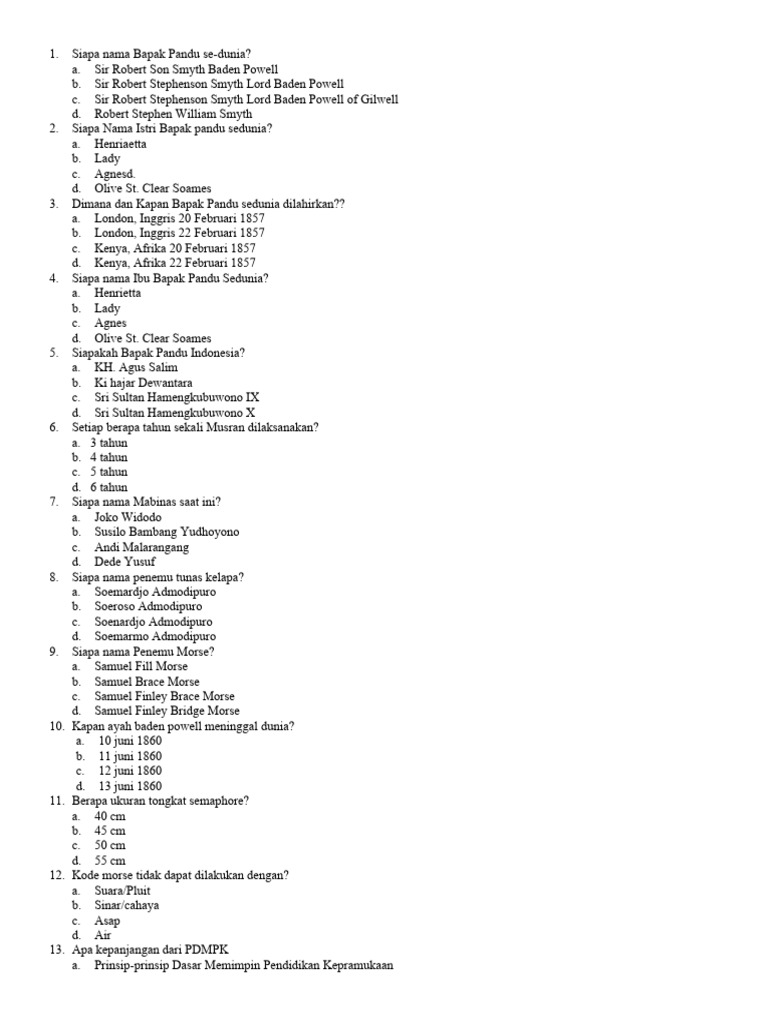 100 Soal Pramuka | PDF | Perjalanan | Seni
