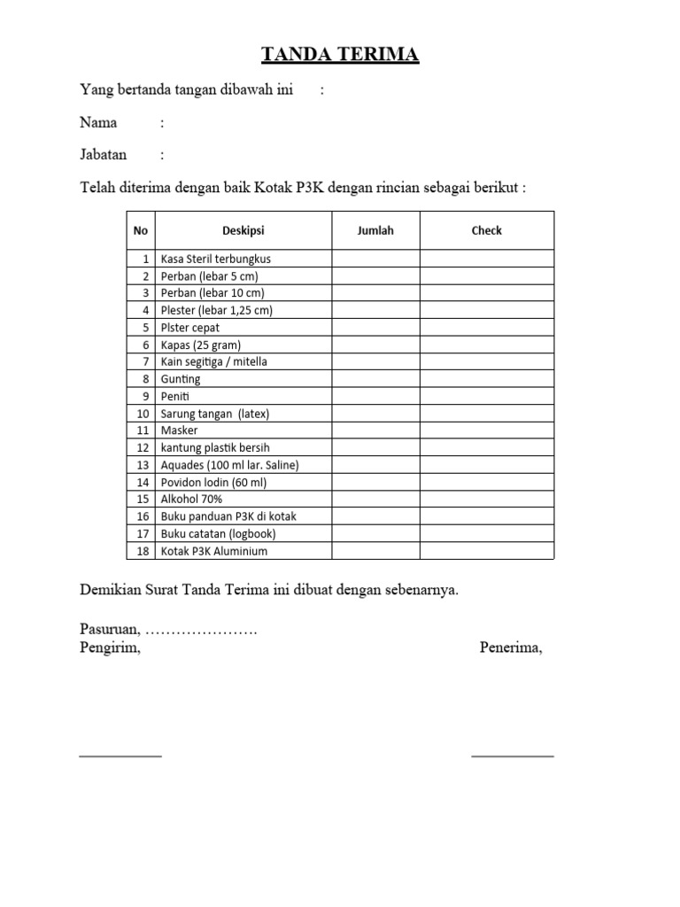Surat tanda terima P3K | PDF